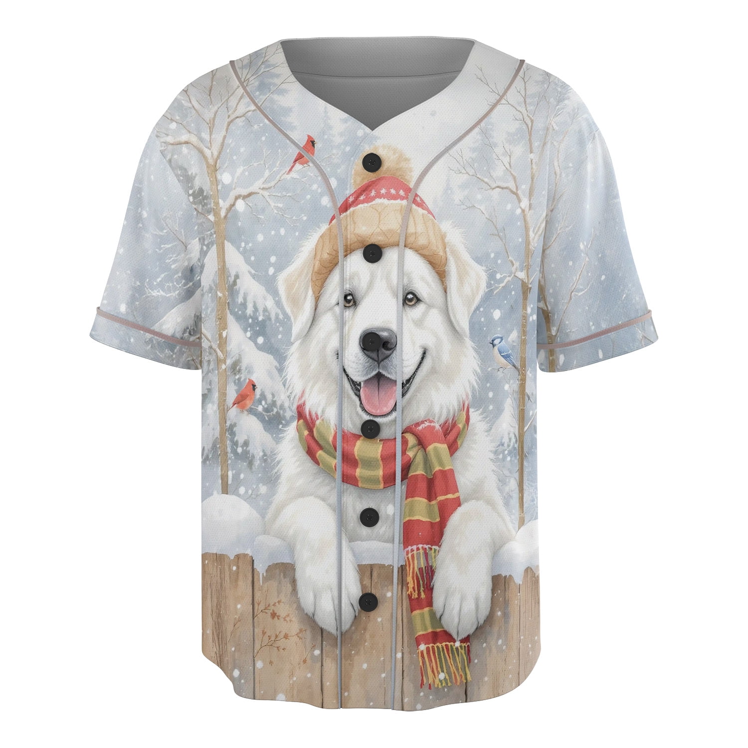 Playful Great Pyrenees Welcomes Winter Snowy Day with Cardinal Bird All ...
