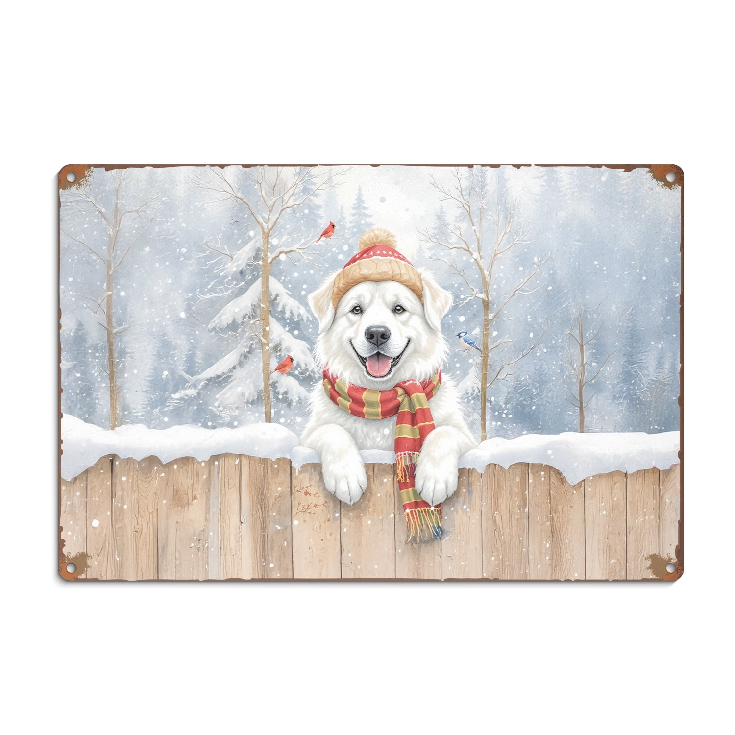 Playful Great Pyrenees Welcomes Winter Snowy Day with Cardinal Bird ...