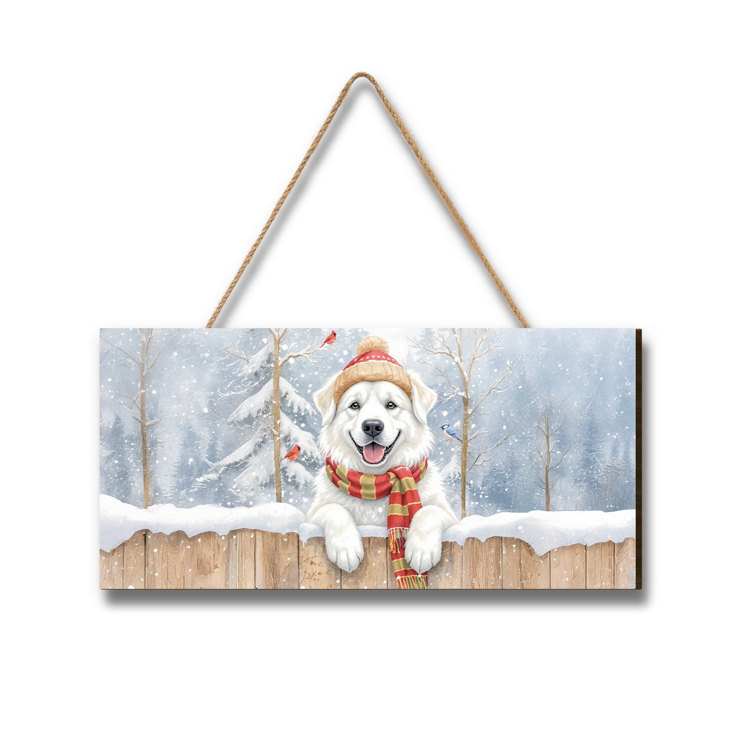 Playful Great Pyrenees Welcomes Winter Snowy Day with Cardinal Bird ...