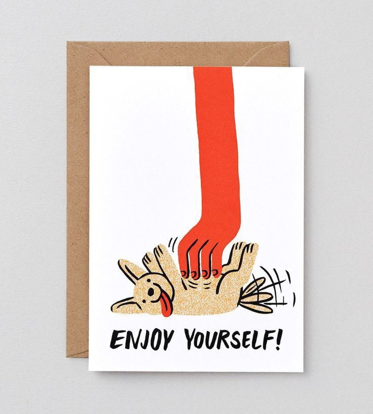 Playful Greeting Card – "Enjoy Yourself!" with Cute Dog Design – Blank ...