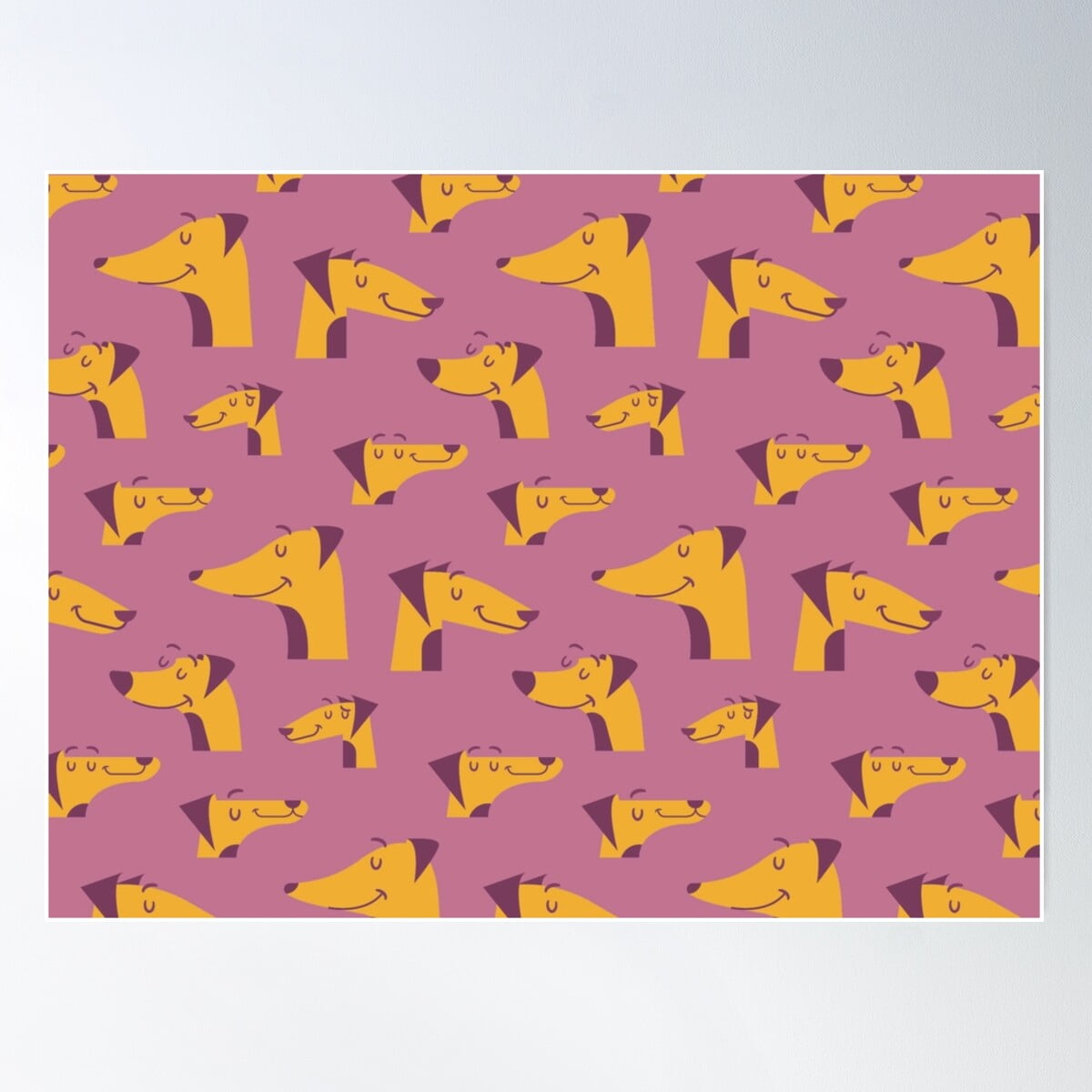 Playful Greyhound Pattern On Blush Mauve Background - Numbered Clock ...