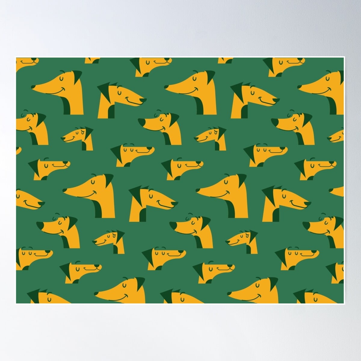 Playful Greyhound Pattern On Deep Forest Green Background - Numbered ...