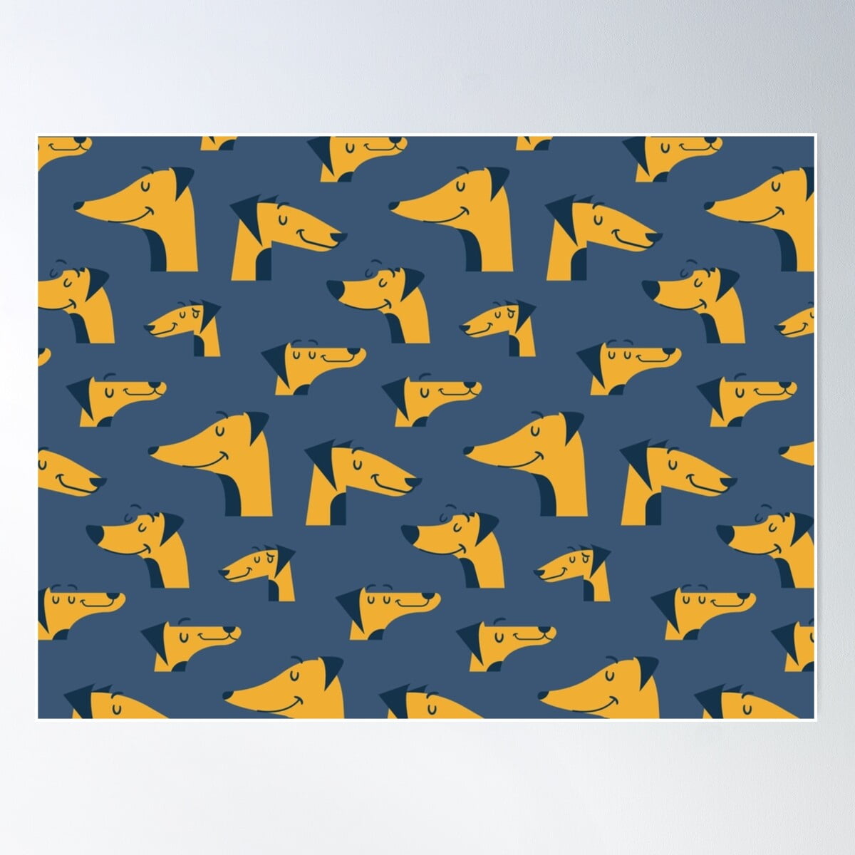 Playful Greyhound Pattern On Deep Slate Blue Background - Numbered ...