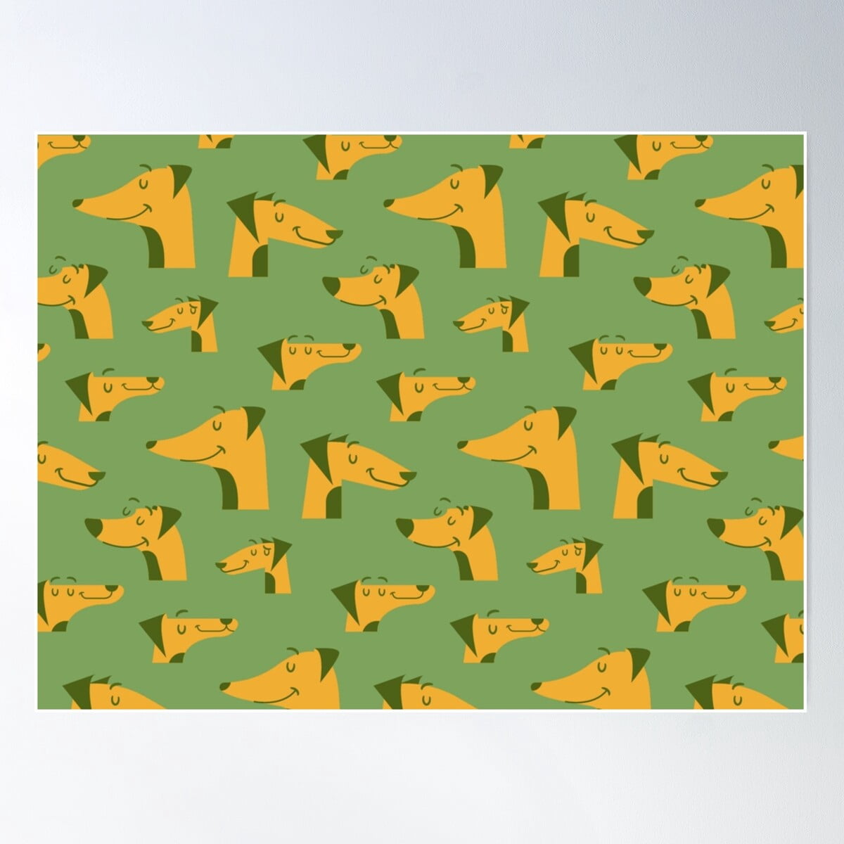 Playful Greyhound Pattern On Olive Green Background - Numbered Clock ...