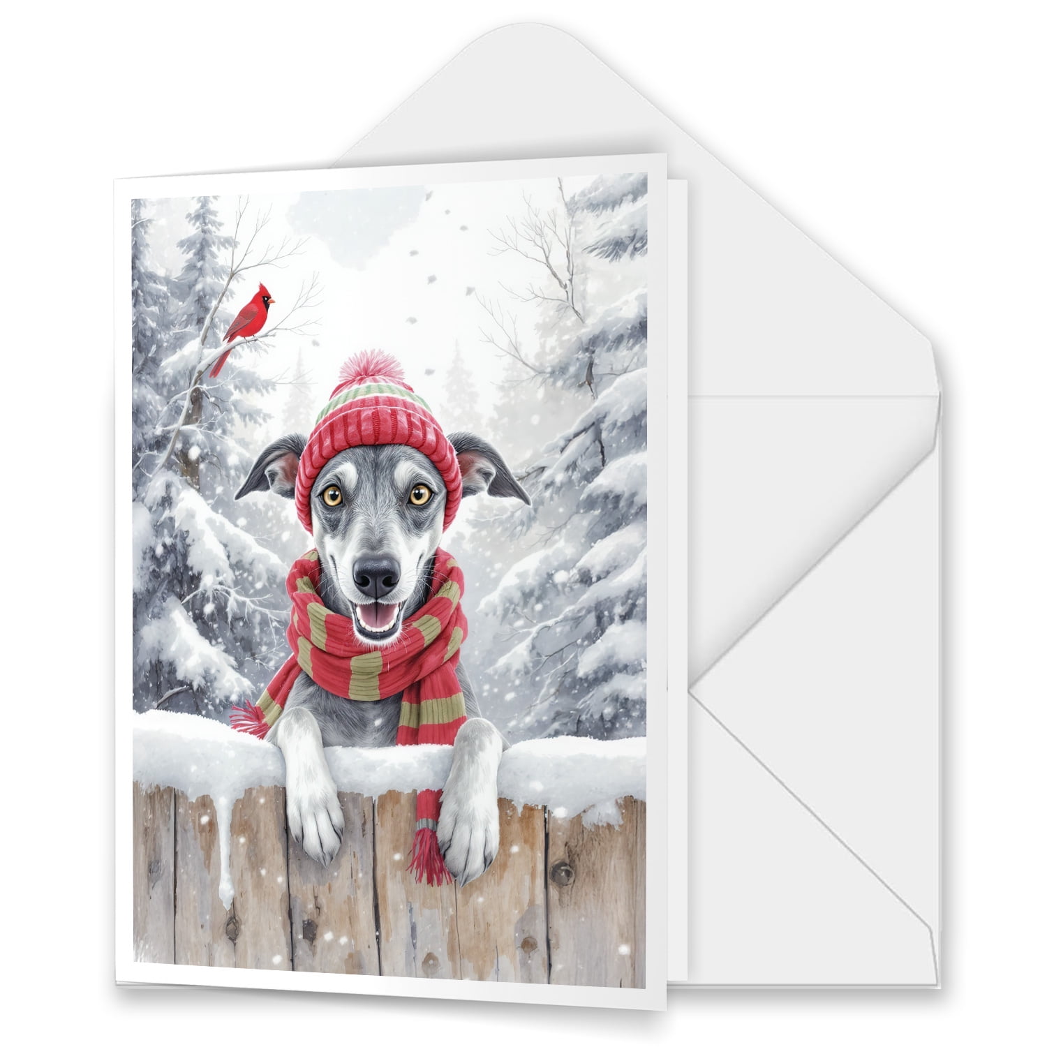 Playful Italian Greyhound Welcomes Winter Snowy Day with Cardinal Bird ...