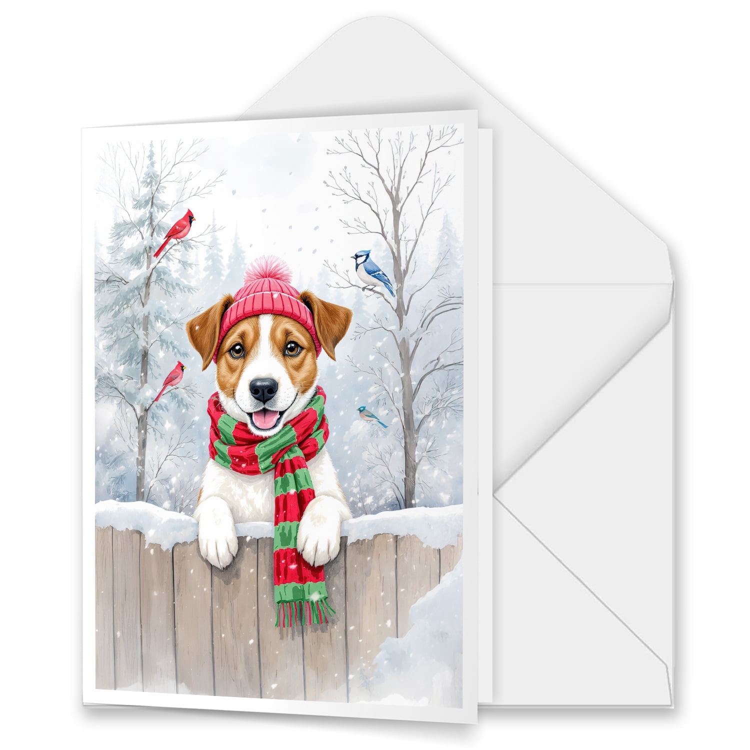 Playful Jack Russell Terrier Welcomes Winter Snowy Day with Cardinal ...