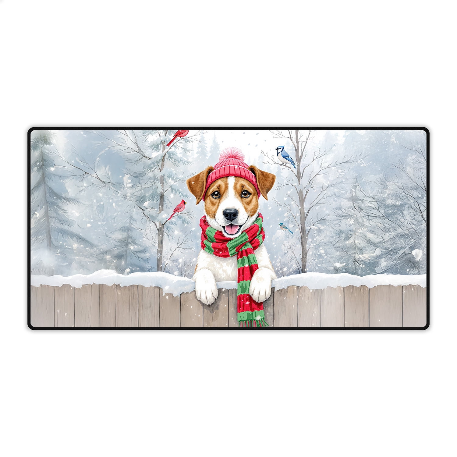 Playful Jack Russell Terrier Welcomes Winter Snowy Day with Cardinal ...