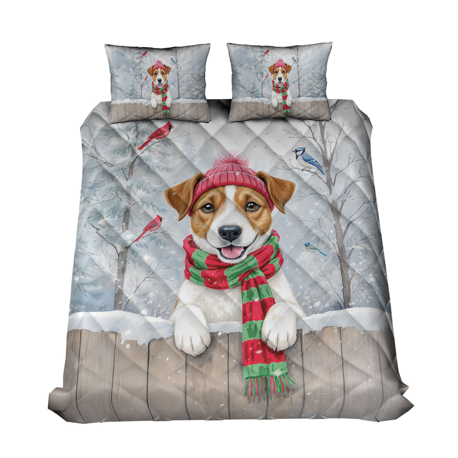 Playful Jack Russell Terrier Welcomes Winter Snowy Day with Cardinal ...