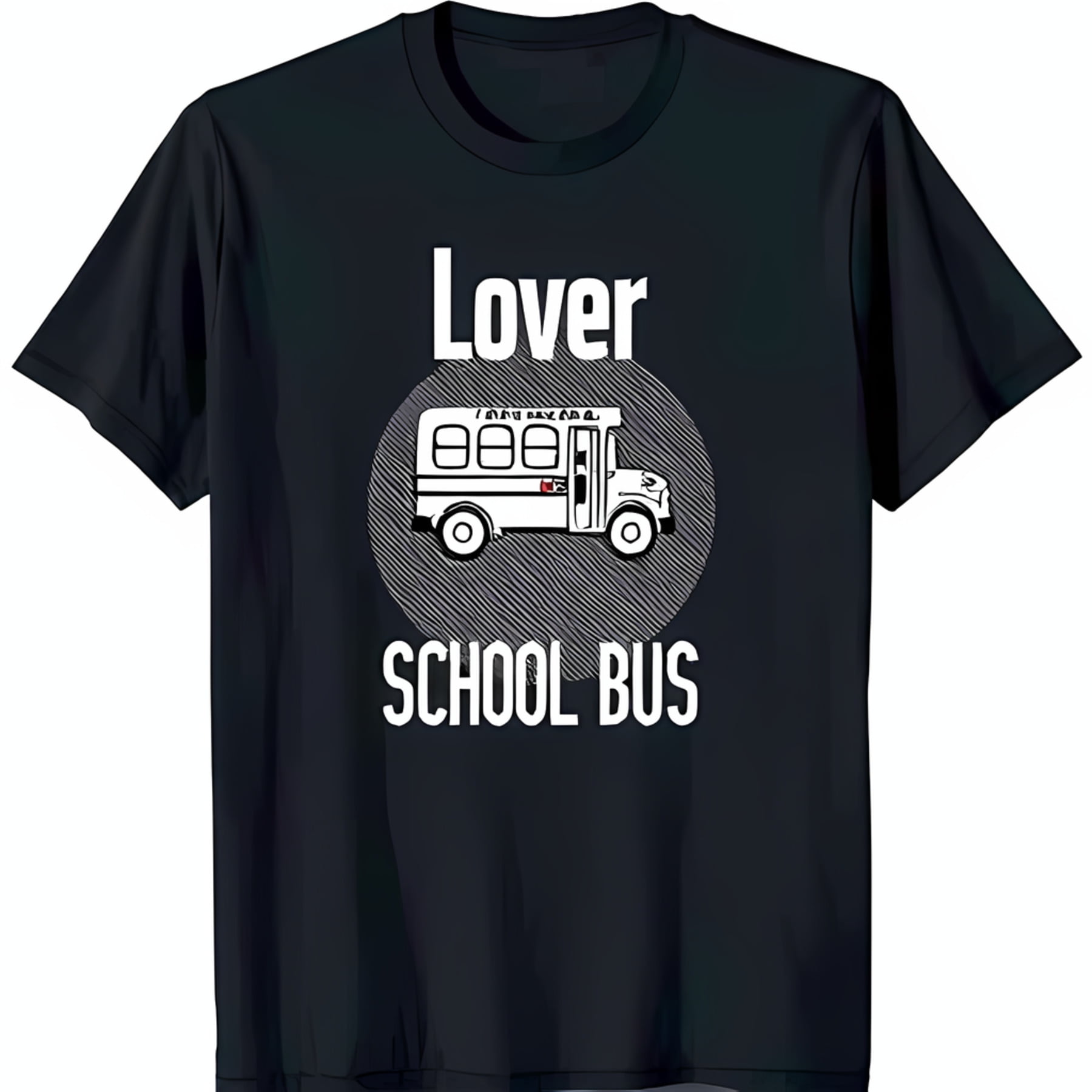 Playful 'Lover School Bus' Black T-Shirt with Whimsical Cartoon Design ...