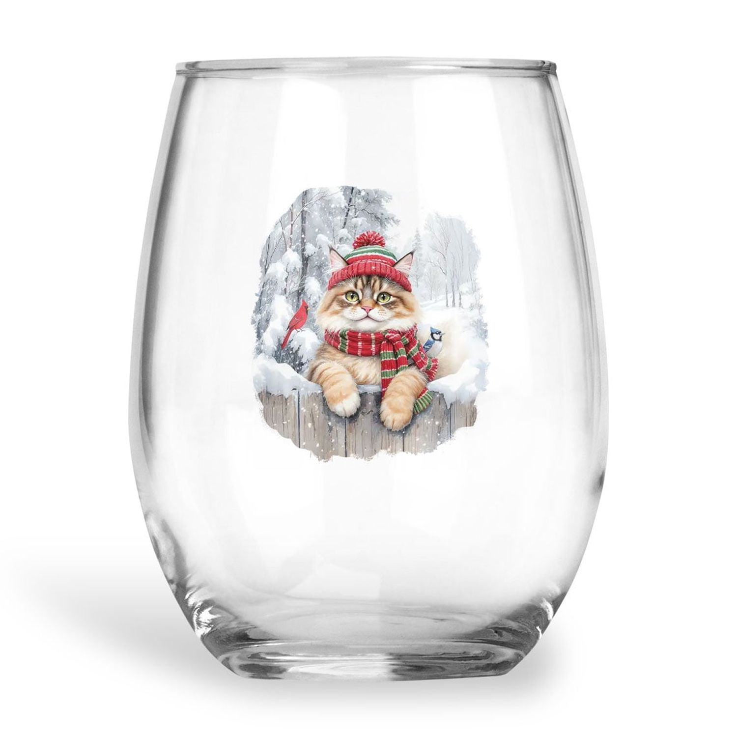 Playful Maine Coon Welcomes Winter Snowy Day with Cardinal Bird 15oz ...