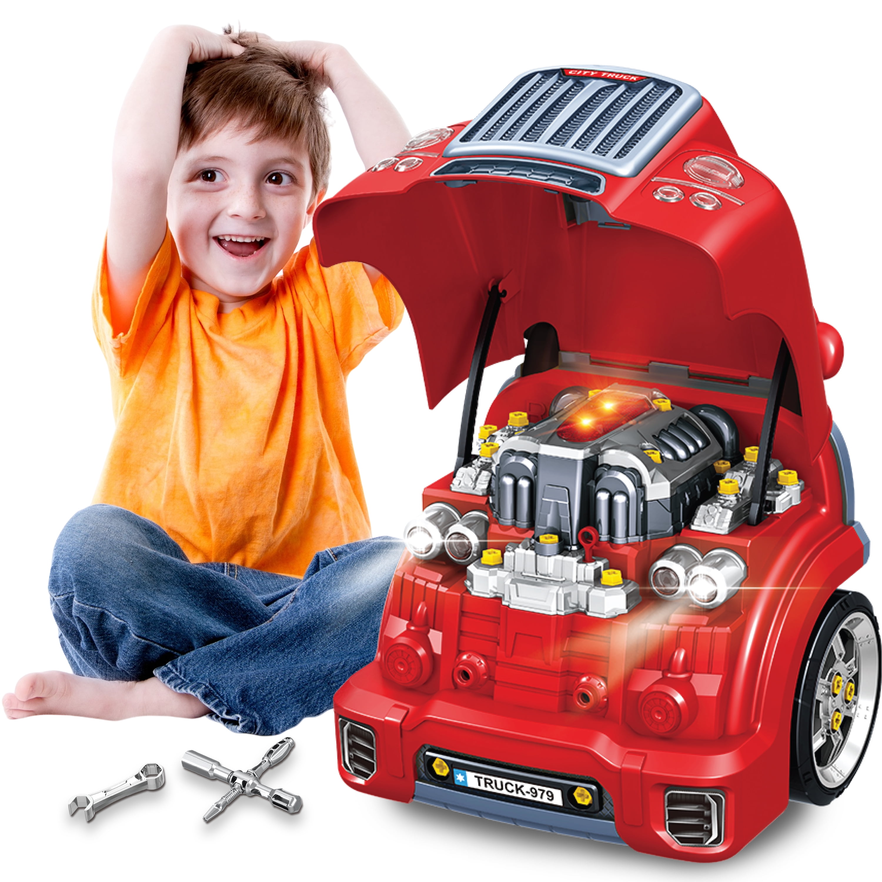 Playful Minds Interactive Large Truck Engine Toy for Kids – Complete ...