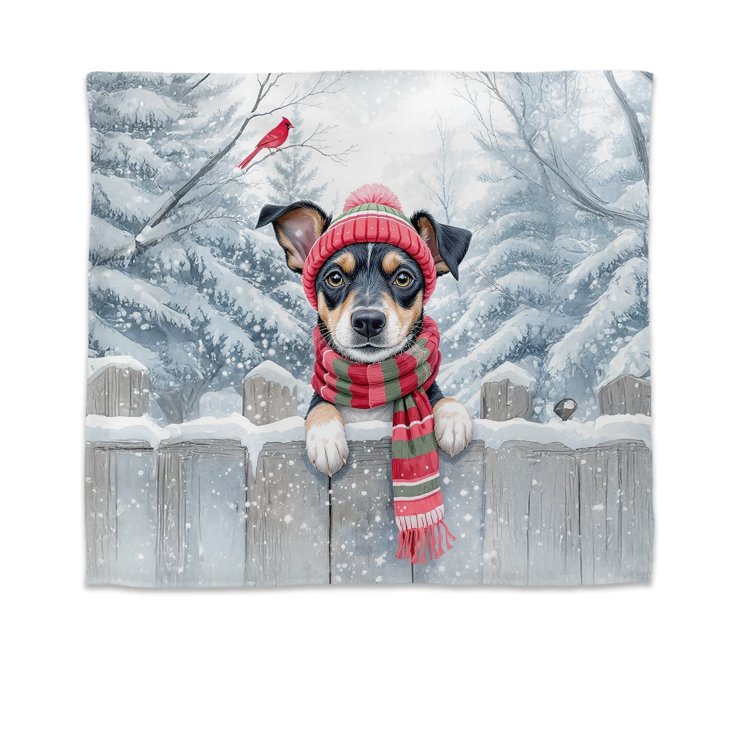 Playful Miniature Pinscher Welcomes Winter Snowy Day with Cardinal Bird ...