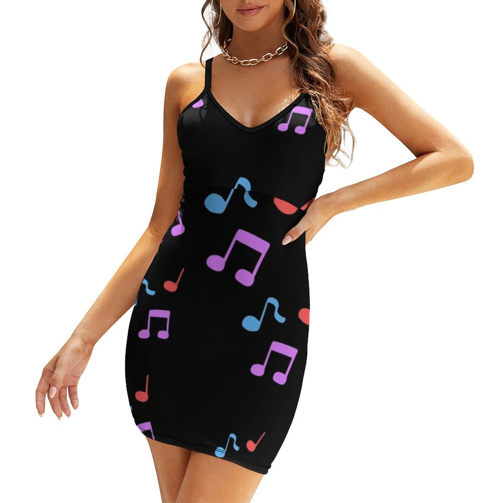 Playful Notes Square Neck Dress New Plus Size Elegant Women Waist Tight ...