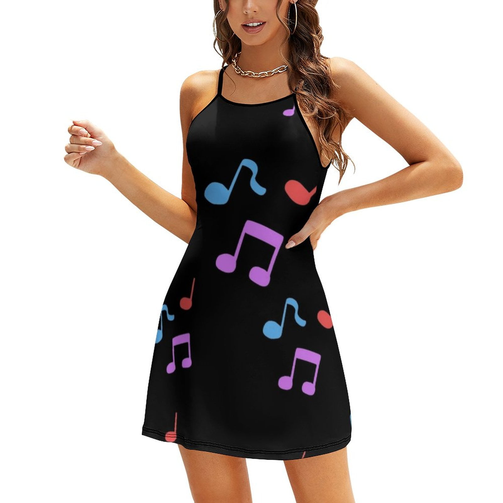 Playful Notes Square Neck Dress New Plus Size Elegant Women Waist Tight ...