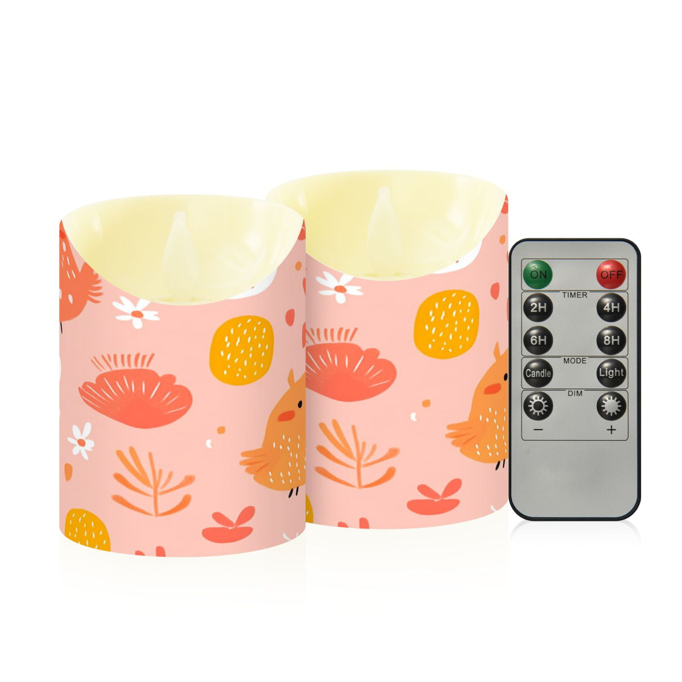 Playful Orange Birds Flameless Candles 2 PCS with Remote Realistic ...