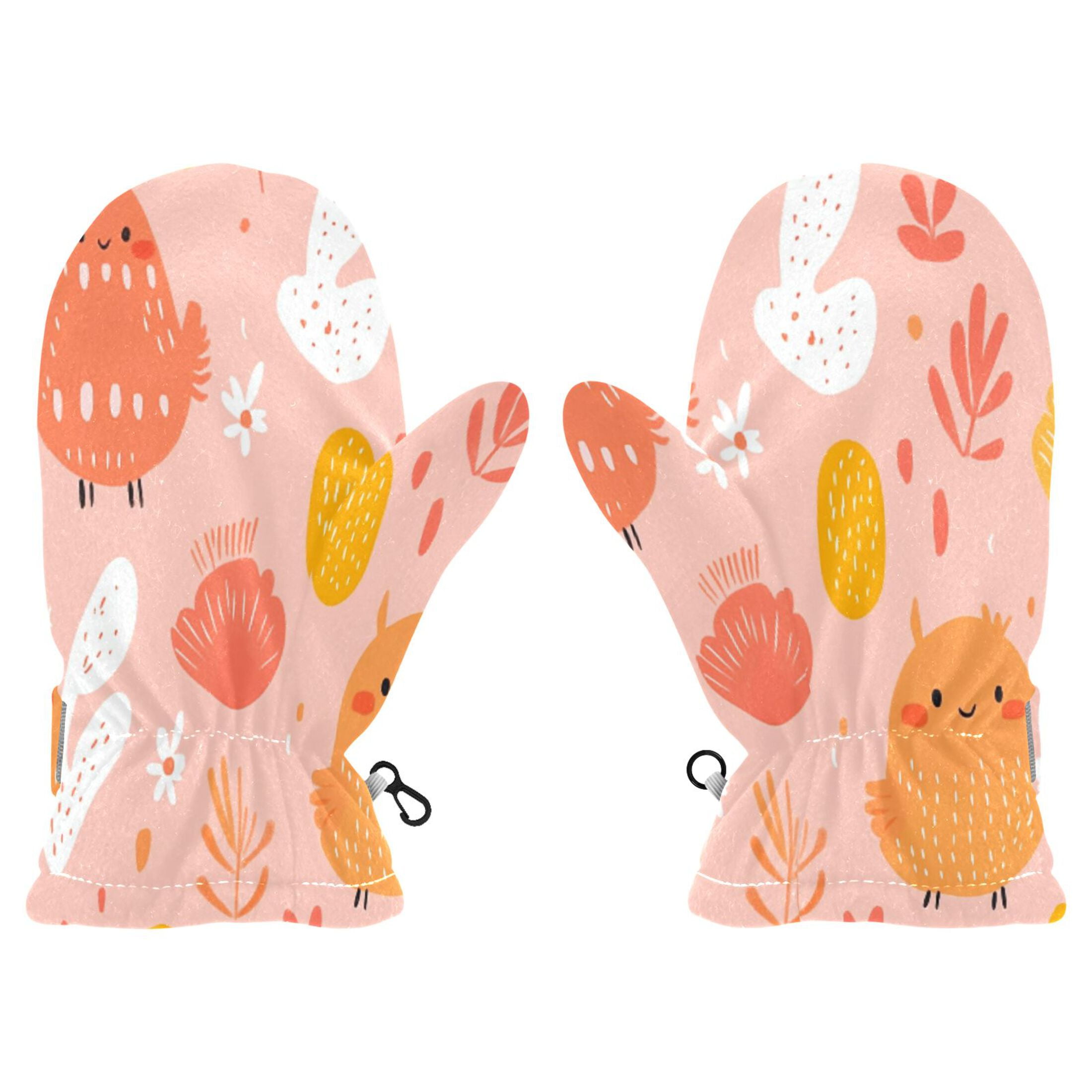 Playful Orange Birds Witch Cauldron Pattern Cold Weather Mittens Cozy ...
