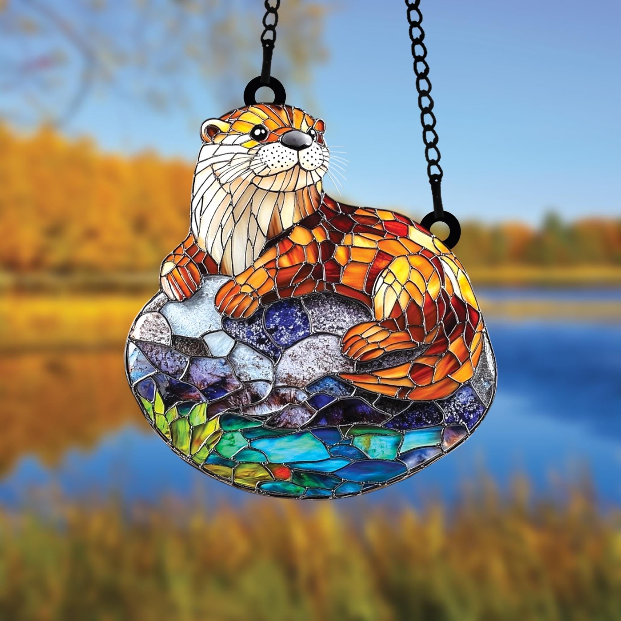 Playful Otter Acrylic Suncatcher - Faux Stained Glass Animal Window ...