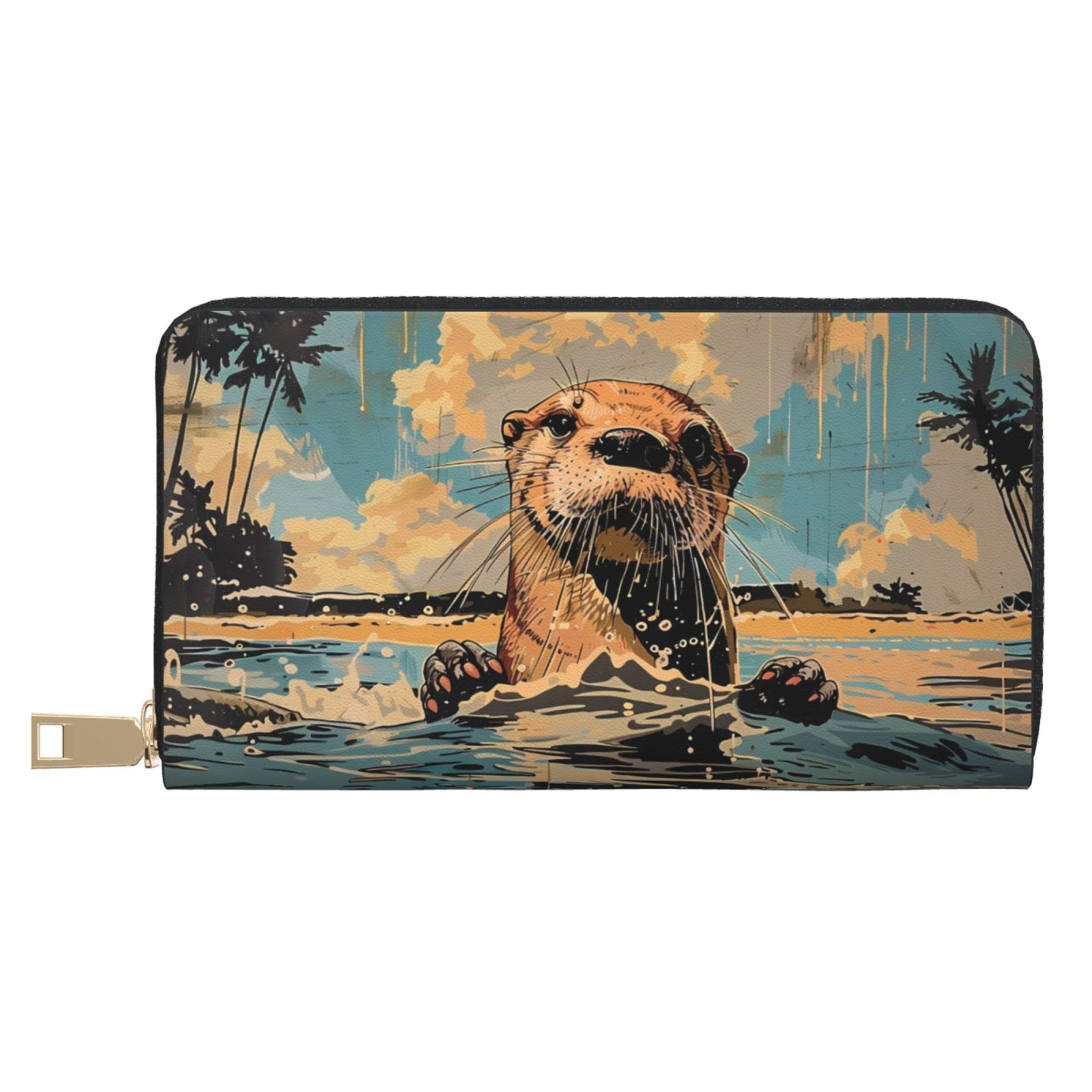 Playful Otter Tropical Beach Wallet Women, Leather Bifold Multi Card ...