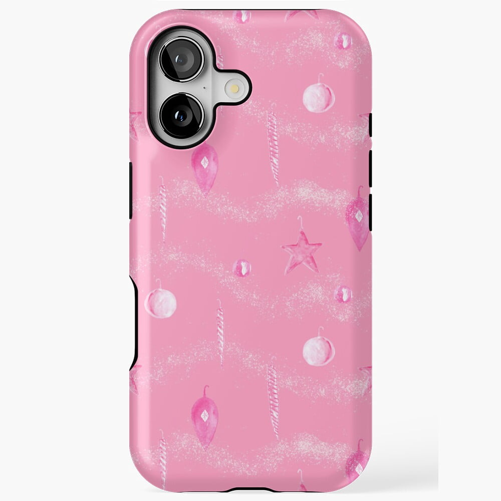Playful Pink Christmas Whimsical White Holiday Case for iPhone 17 16 15 ...