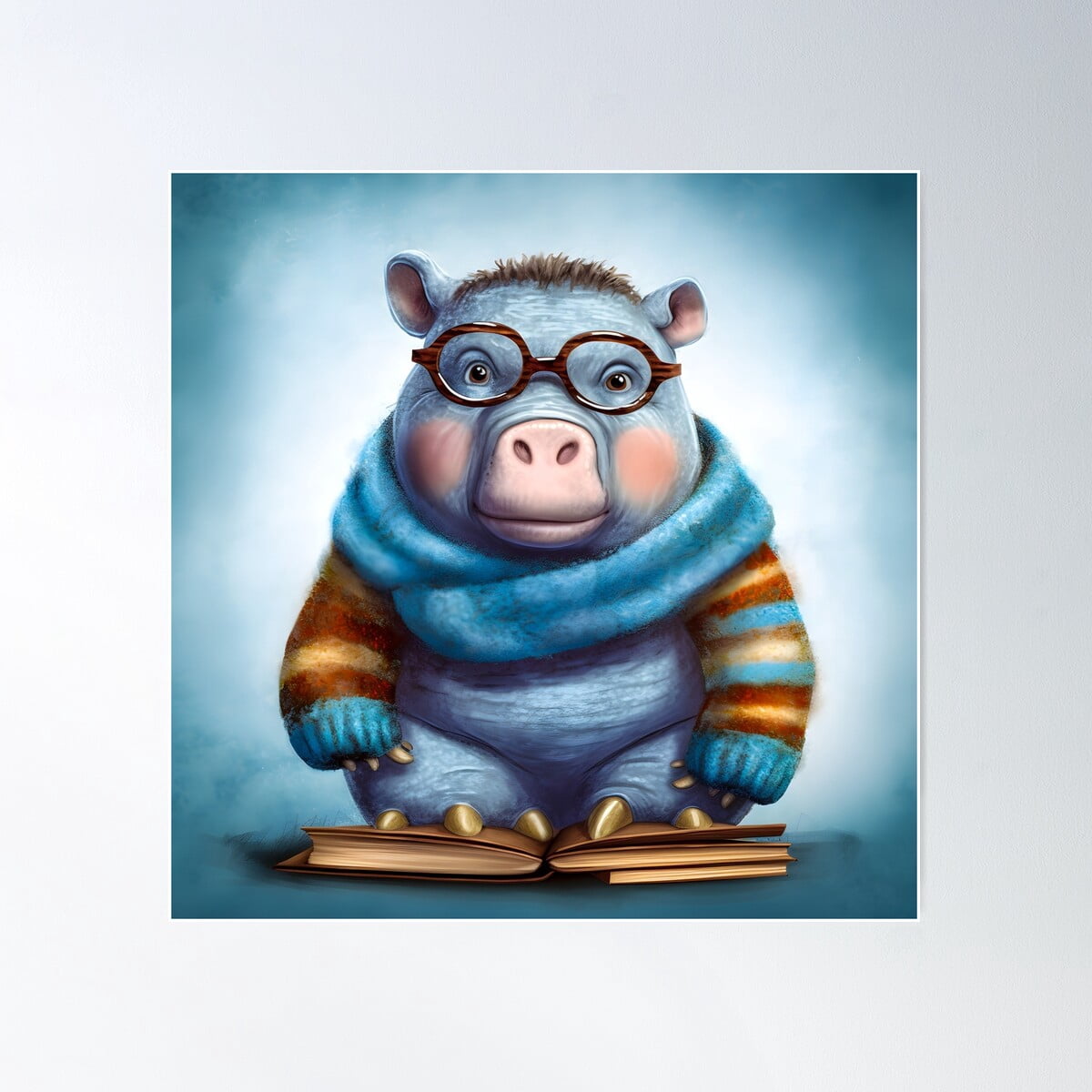 Playful Pretender - Grumpy Hippo In Spectacles Poster Wall Art, Modern ...