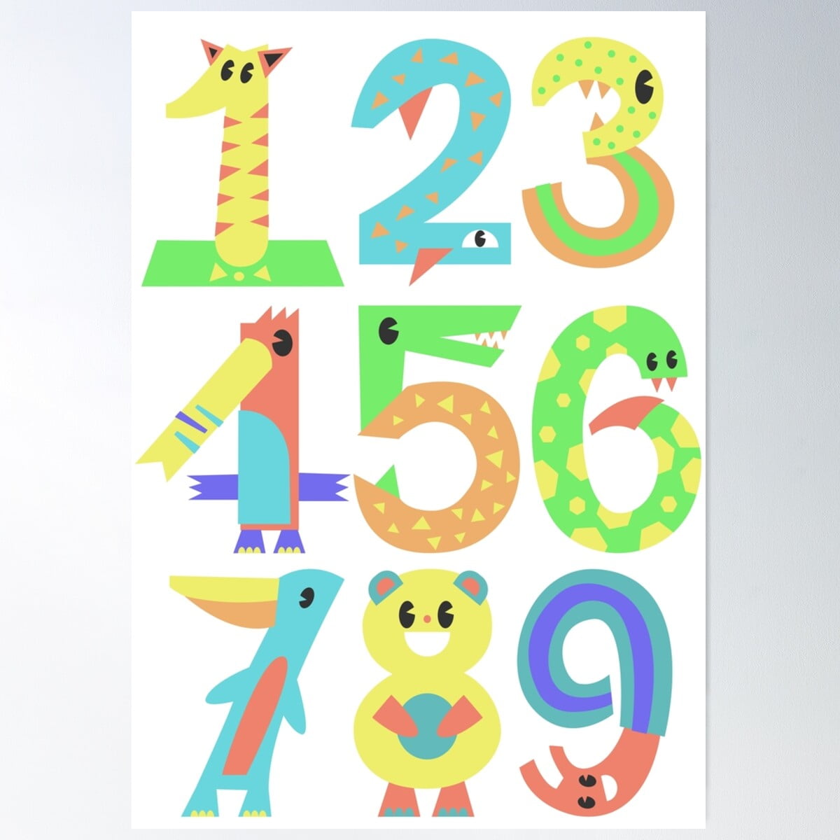 Playful Rainbow Colorful Numbers 1-9 For Kids Poster Wall Art, Modern ...