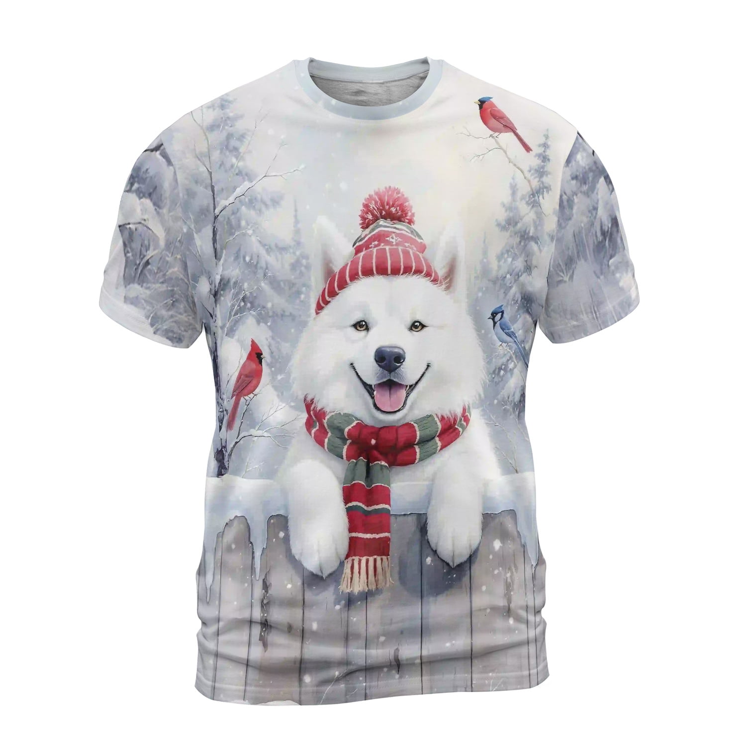 Playful Samoyed Welcomes Winter Snowy Day with Cardinal Bird All Over ...