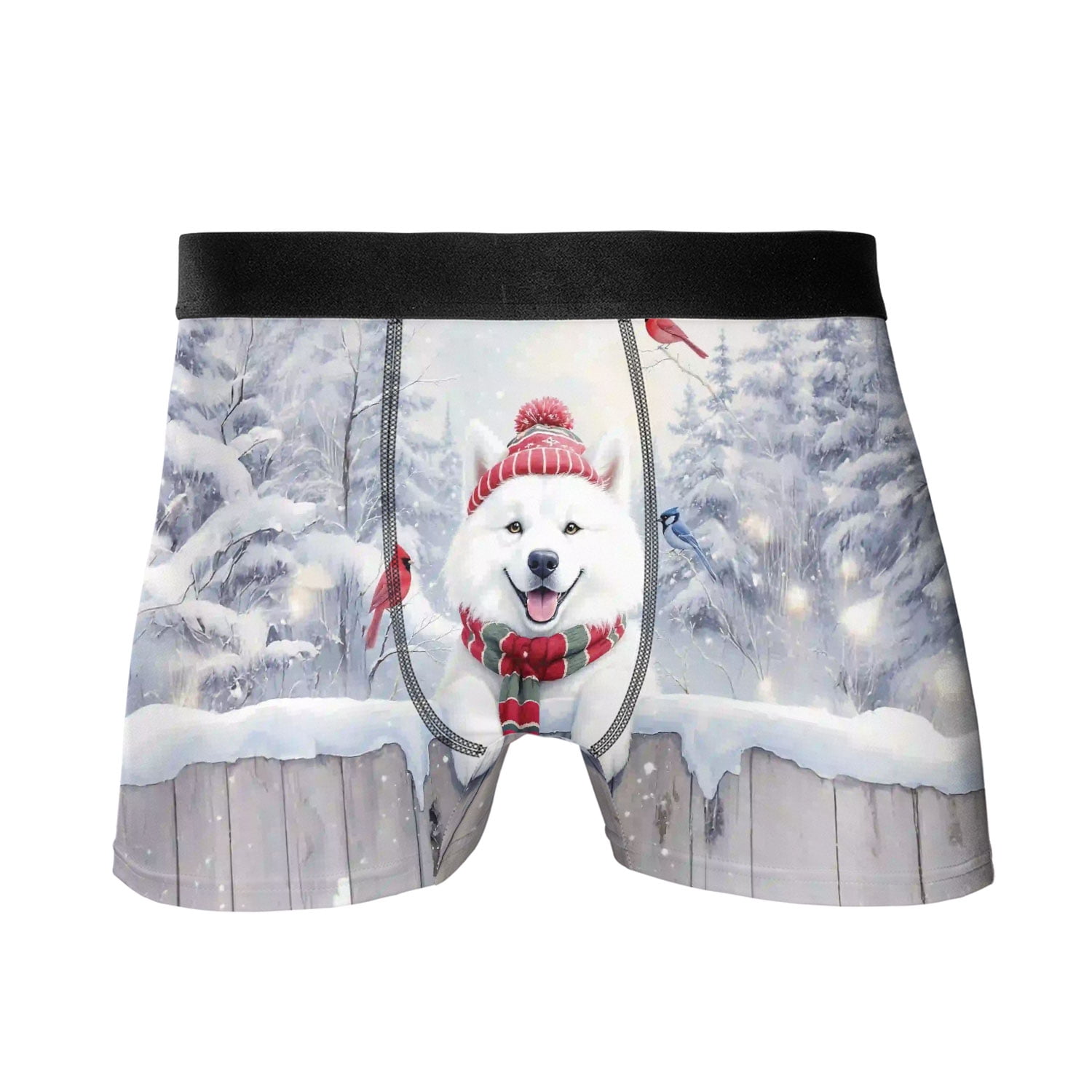 Playful Samoyed Welcomes Winter Snowy Day with Cardinal Bird All Over ...