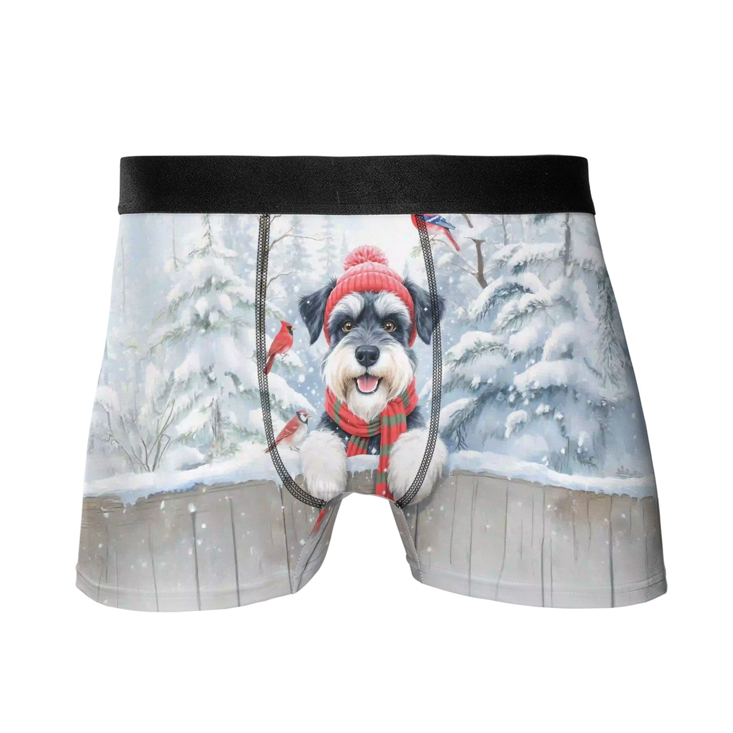 Playful Schnauzer Welcomes Winter Snowy Day with Cardinal Bird All Over ...