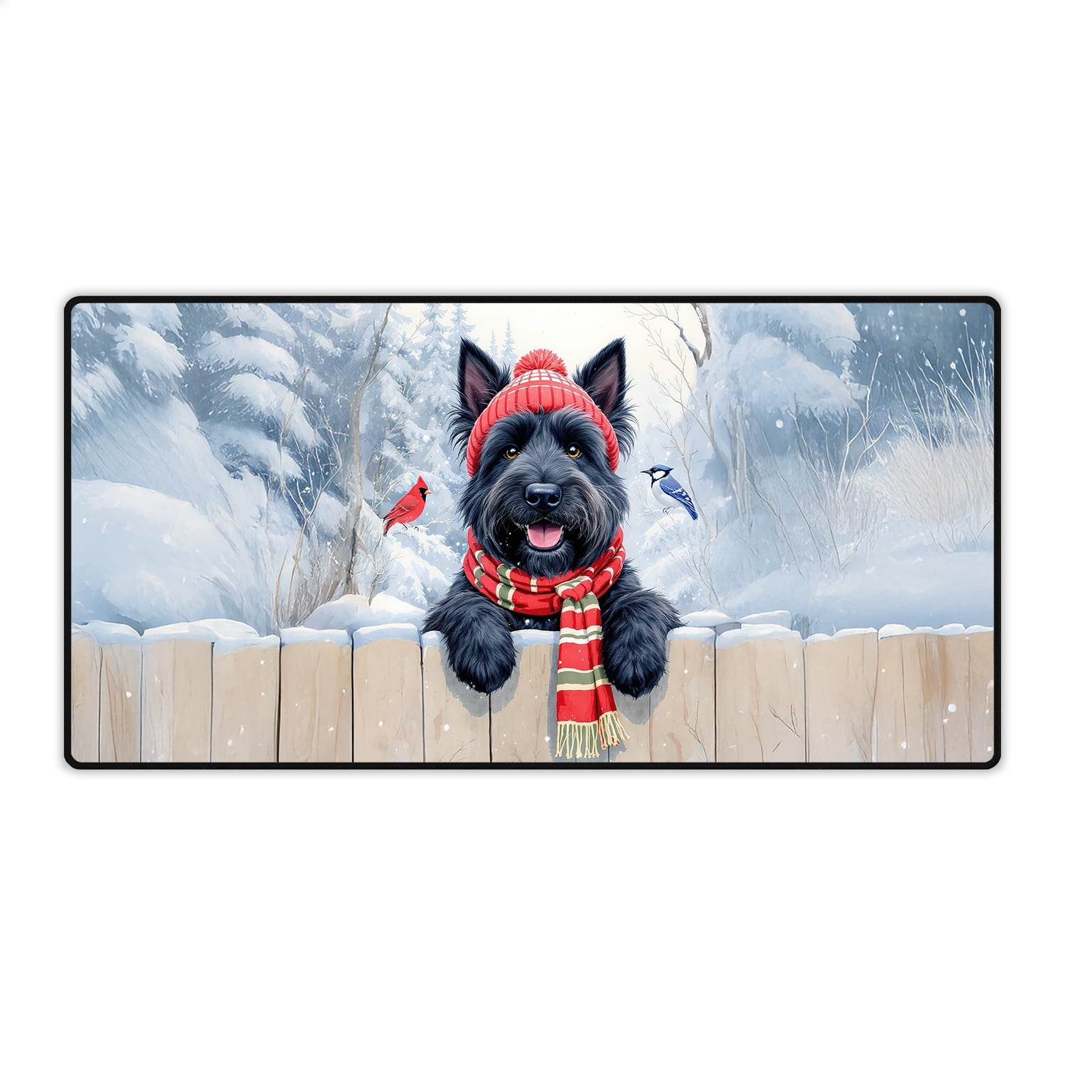 Playful Scottish Terrier Welcomes Winter Snowy Day with Cardinal Bird ...