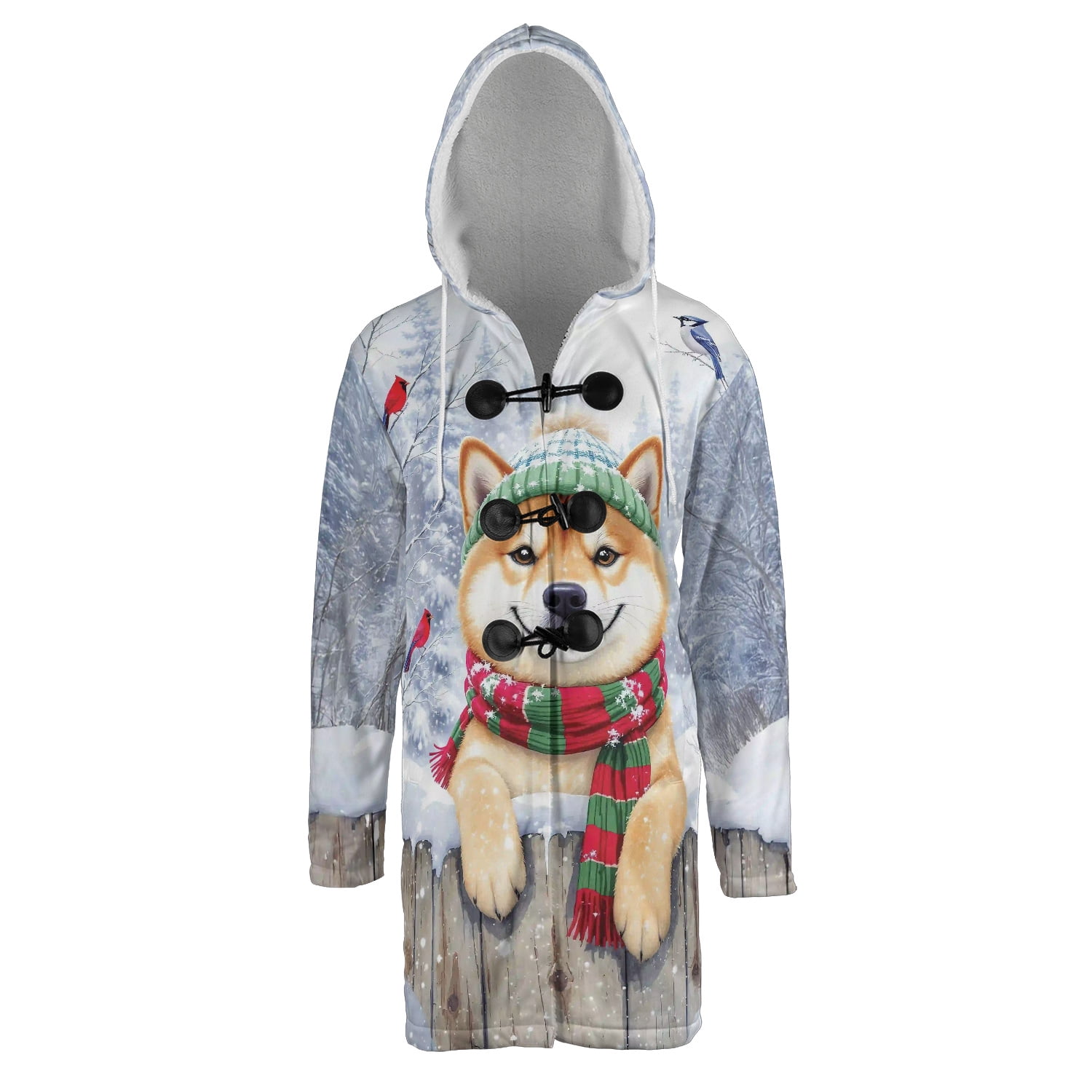 Playful Shiba Inu Welcomes Winter Snowy Day with Cardinal Bird All Over ...