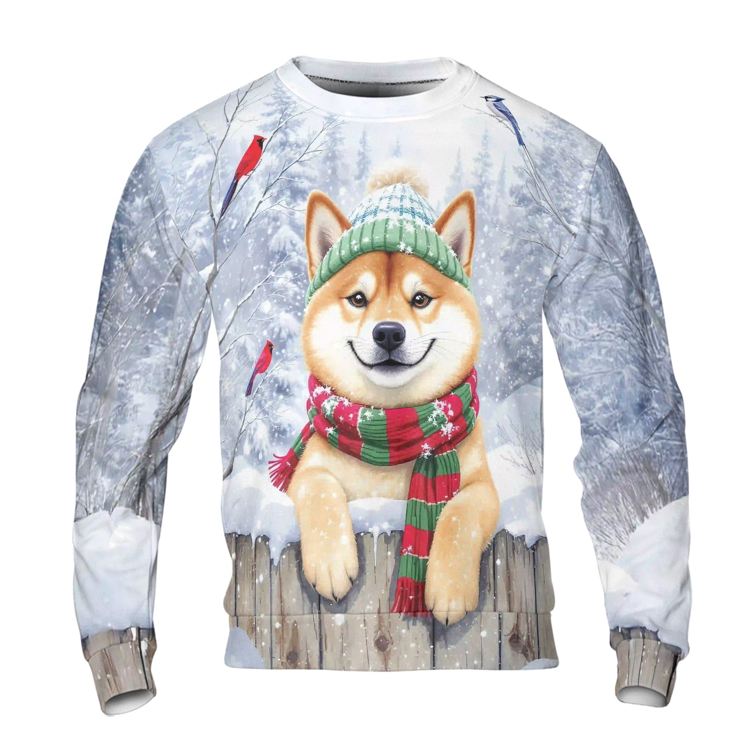 Playful Shiba Inu Welcomes Winter Snowy Day with Cardinal Bird All Over ...