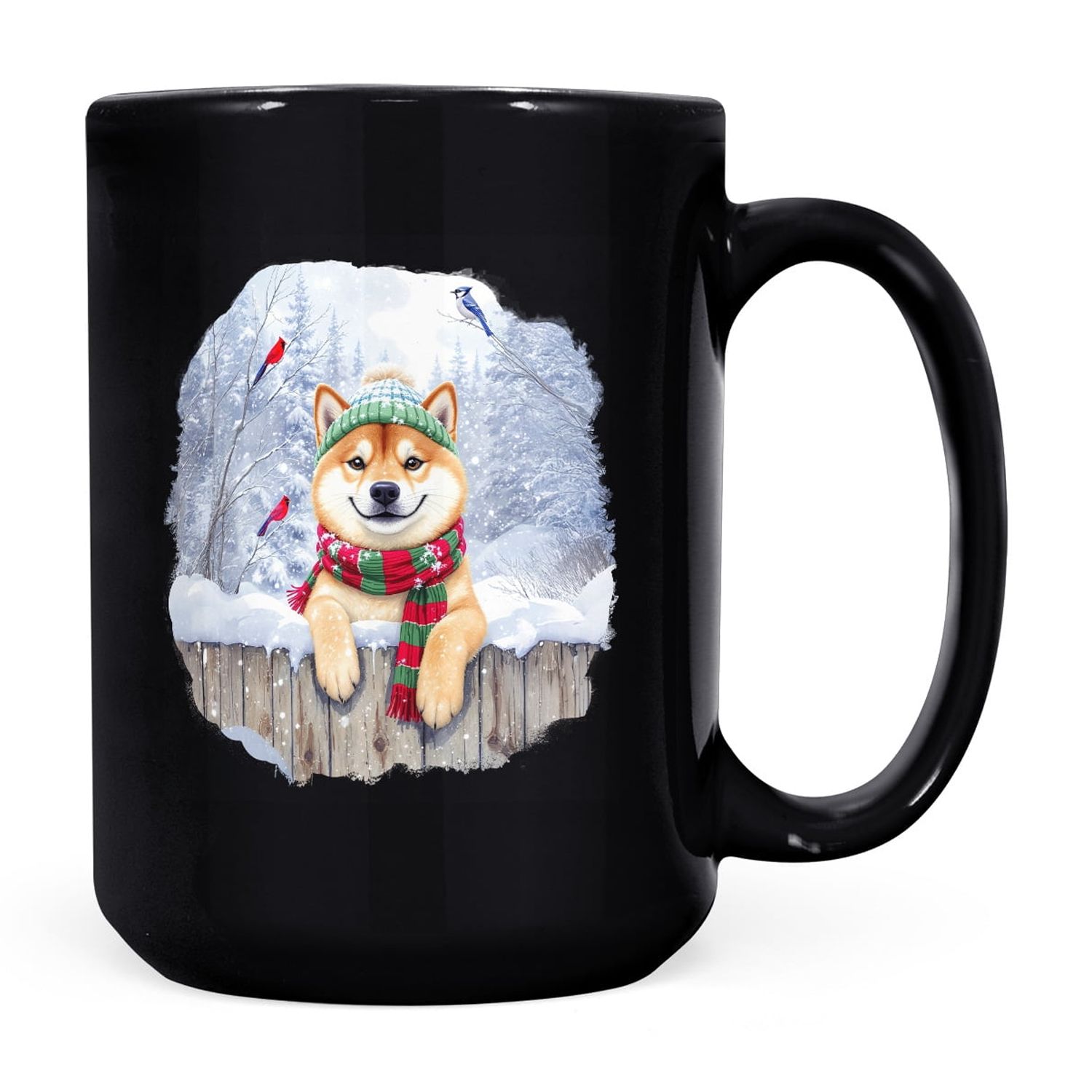 Playful Shiba Inu Welcomes Winter Snowy Day with Cardinal Bird Mug ...
