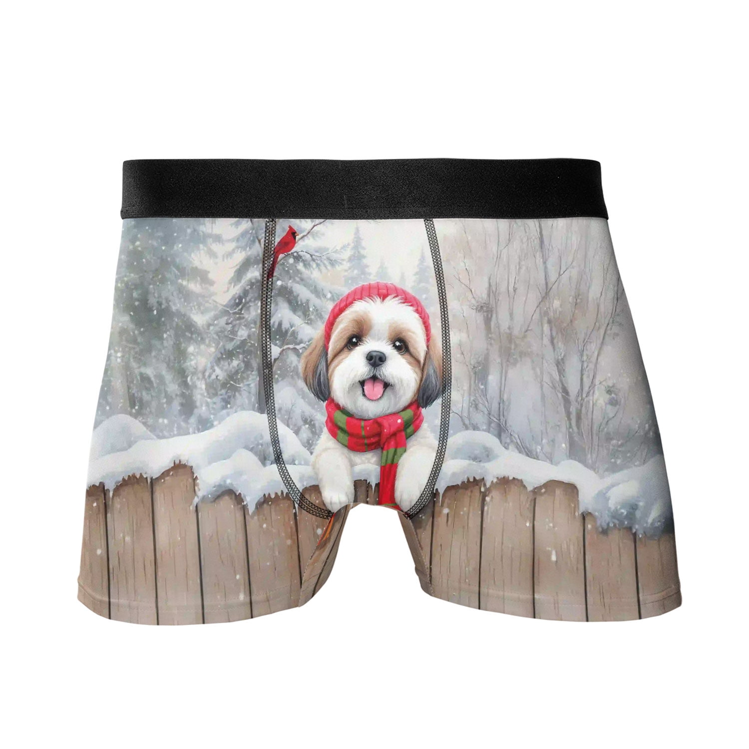 Playful Shih Tzu Welcomes Winter Snowy Day with Cardinal Bird All Over ...