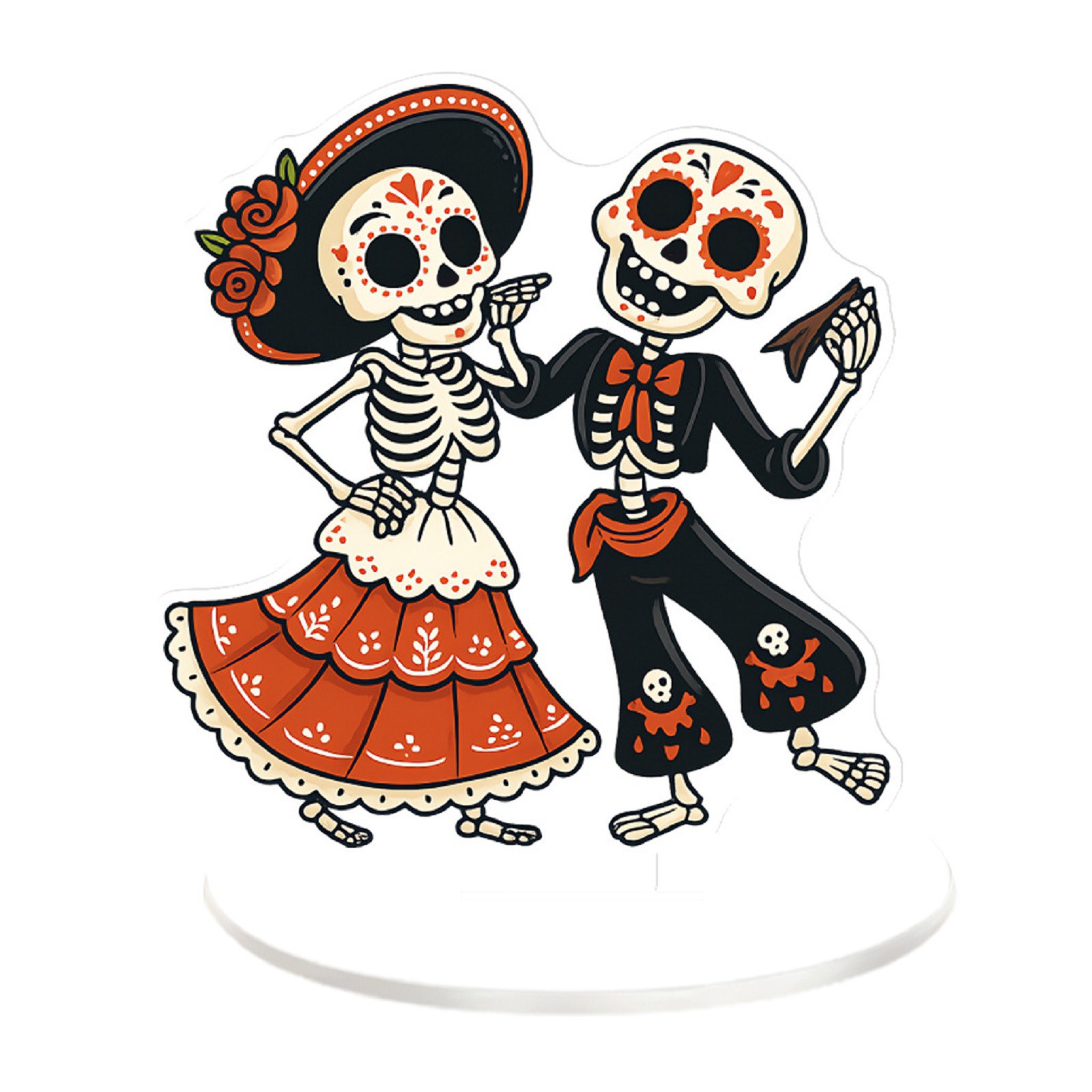 ‌Playful Skeleton Couple Acrylic Standee - Vibrant 2D Halloween Table ...
