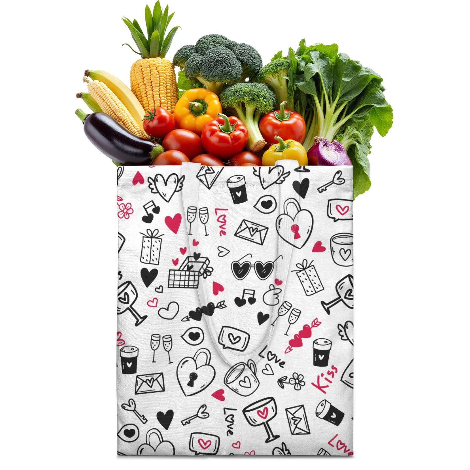 Playful Sketch Reusable Tote Bag - Foldable, Eco-Friendly Shopping Bag ...