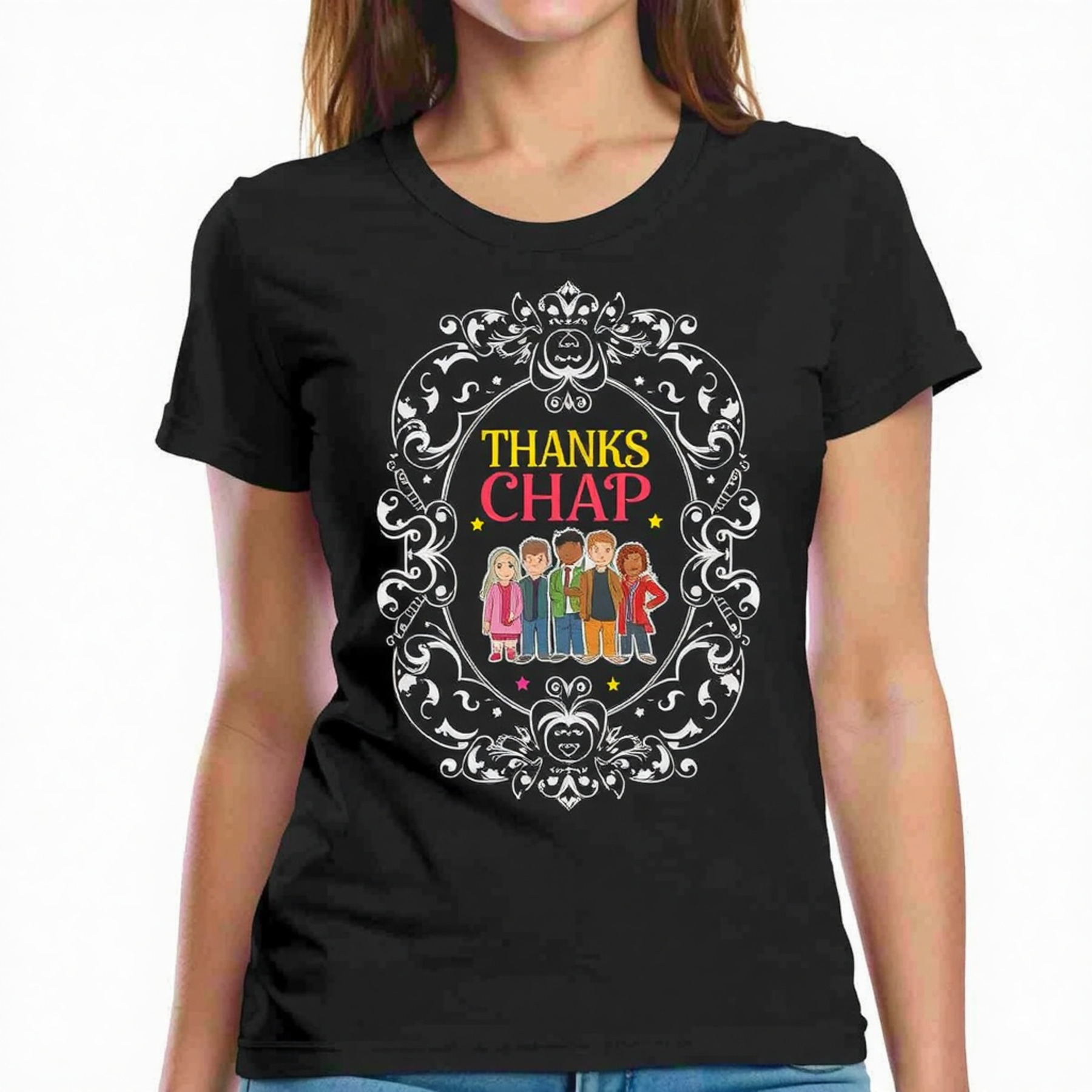 Playful "THANKS CHAP" T-Shirt with Cartoon Family Design Perfect ...