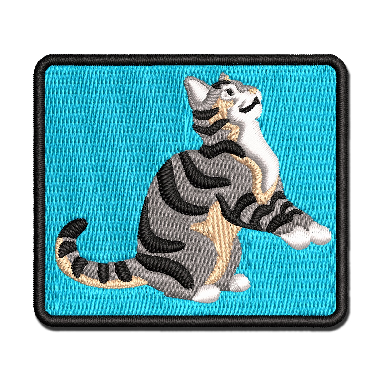 Playful Tabby Cat Domestic Shorthair Applique Multi-Color Embroidered ...