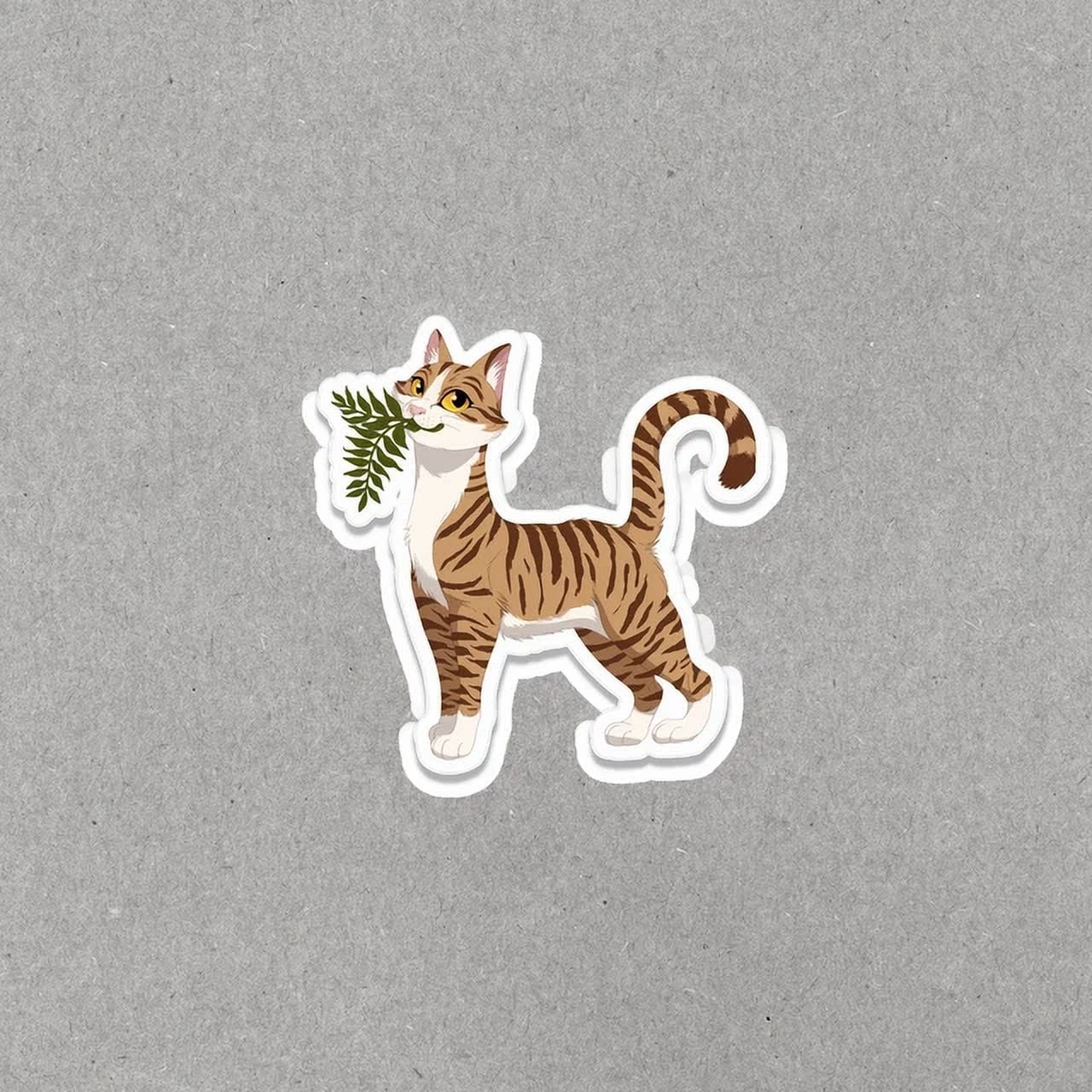 Playful Tabby Cat With Feather Sticker - Cute Pet Animal Vinyl ...