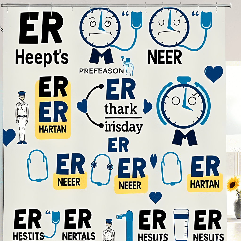 Playful -Themed Shower Curtain with 'ER' Design Fun Illustrations ...