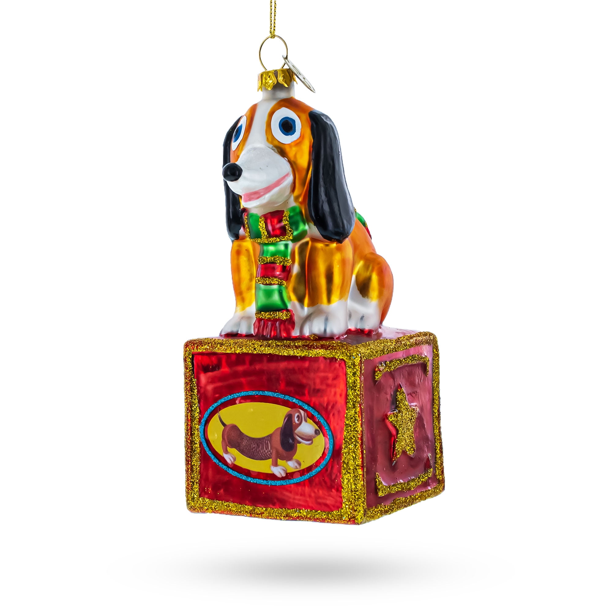 Playful Toy Dog on Festive Red Box Glass Christmas Ornament - Walmart.com