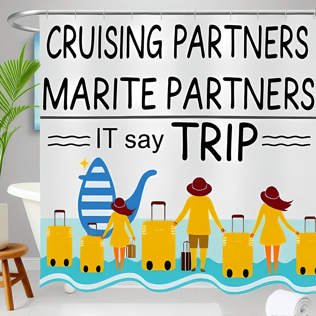 Playful Travel-Themed Shower Curtain for Couples - "Cruising Partners ...