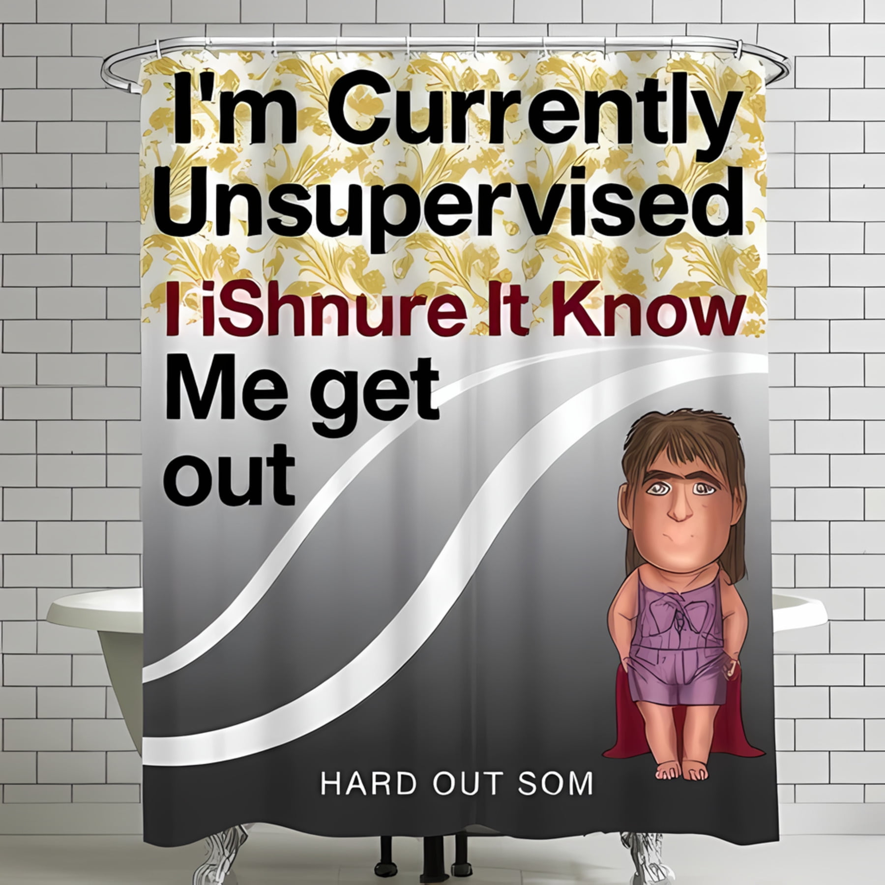 Playful Unsupervised Shower Curtain with Golden Floral Design ...