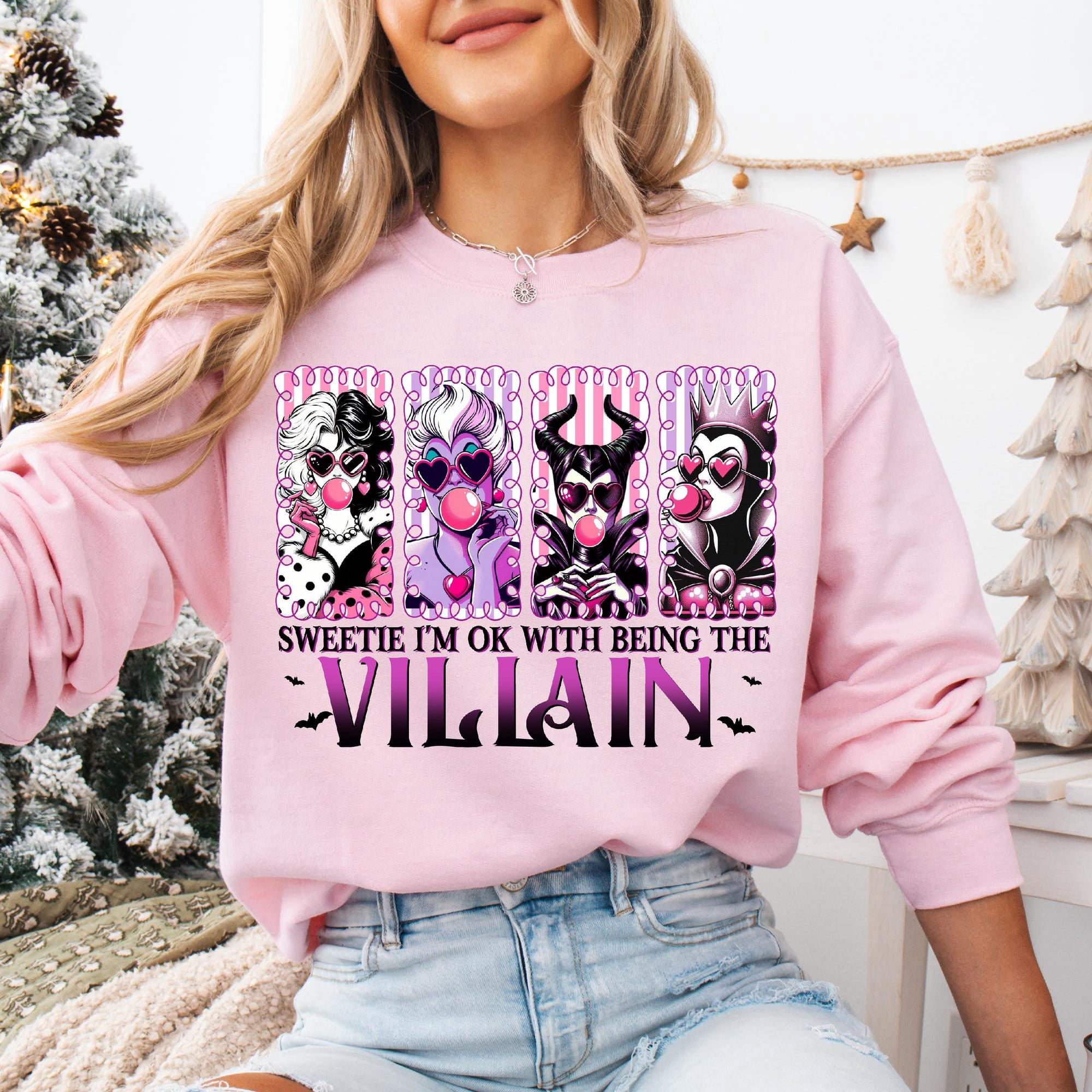 Playful Villains Bubble Gum Sweatshirt - Whimsical Pink Design with ...
