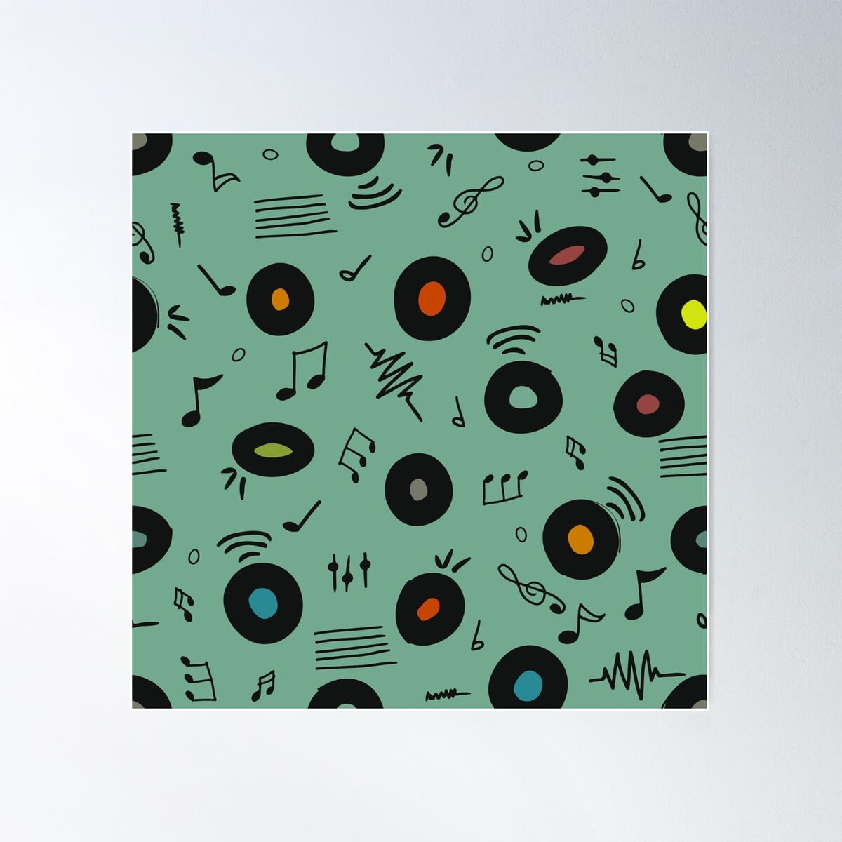 Playful Vinyl Record Pattern On Deep Aqua Green Background - Numbered ...