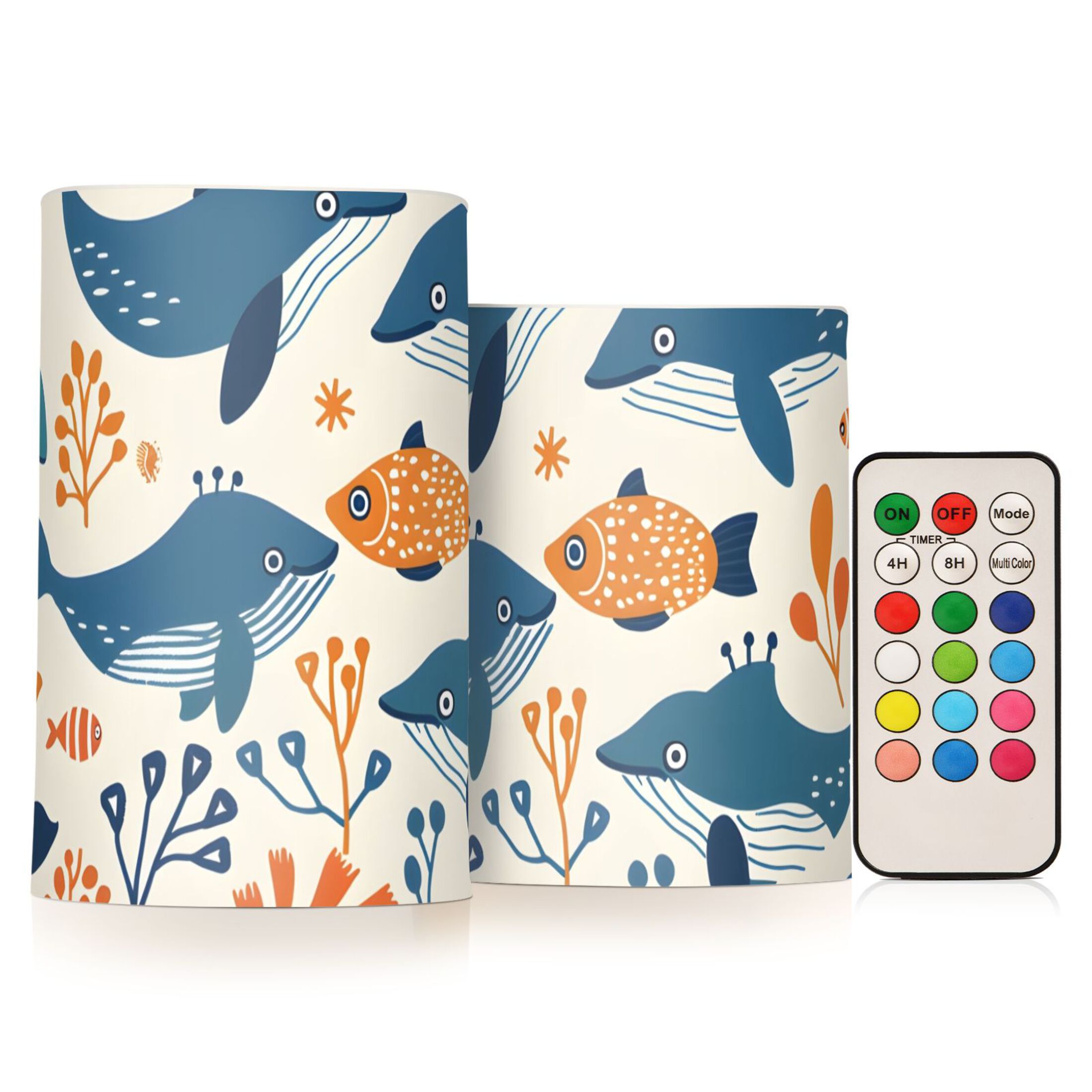 Playful Whale and Fish Flameless Candles with Remote Timer LED Battery ...