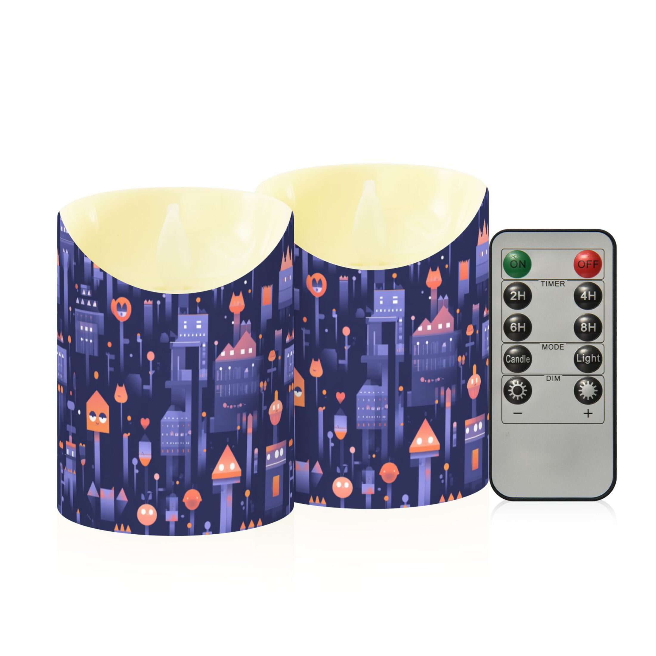Playful Whimsical Village Flameless Candles 2 PCS with Remote Realistic ...