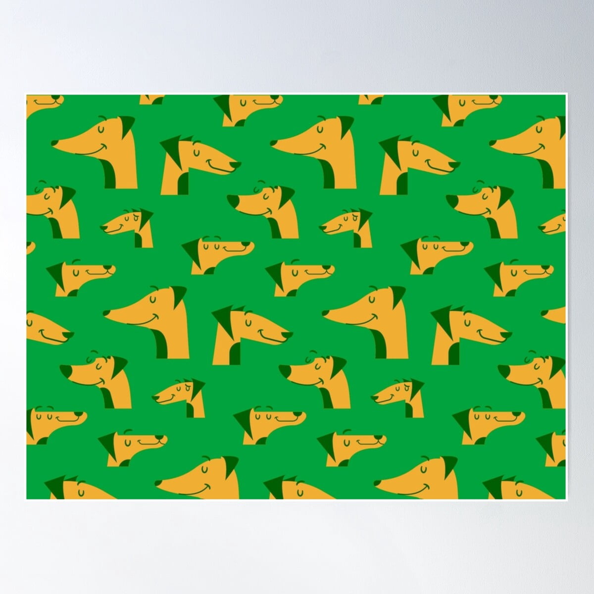Playful greyhound pattern on emerald green background - numbered clock ...