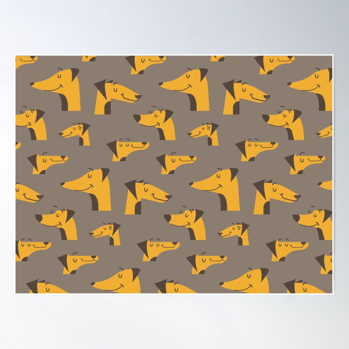 Playful greyhound pattern on warm taupe background - numbered clock ...