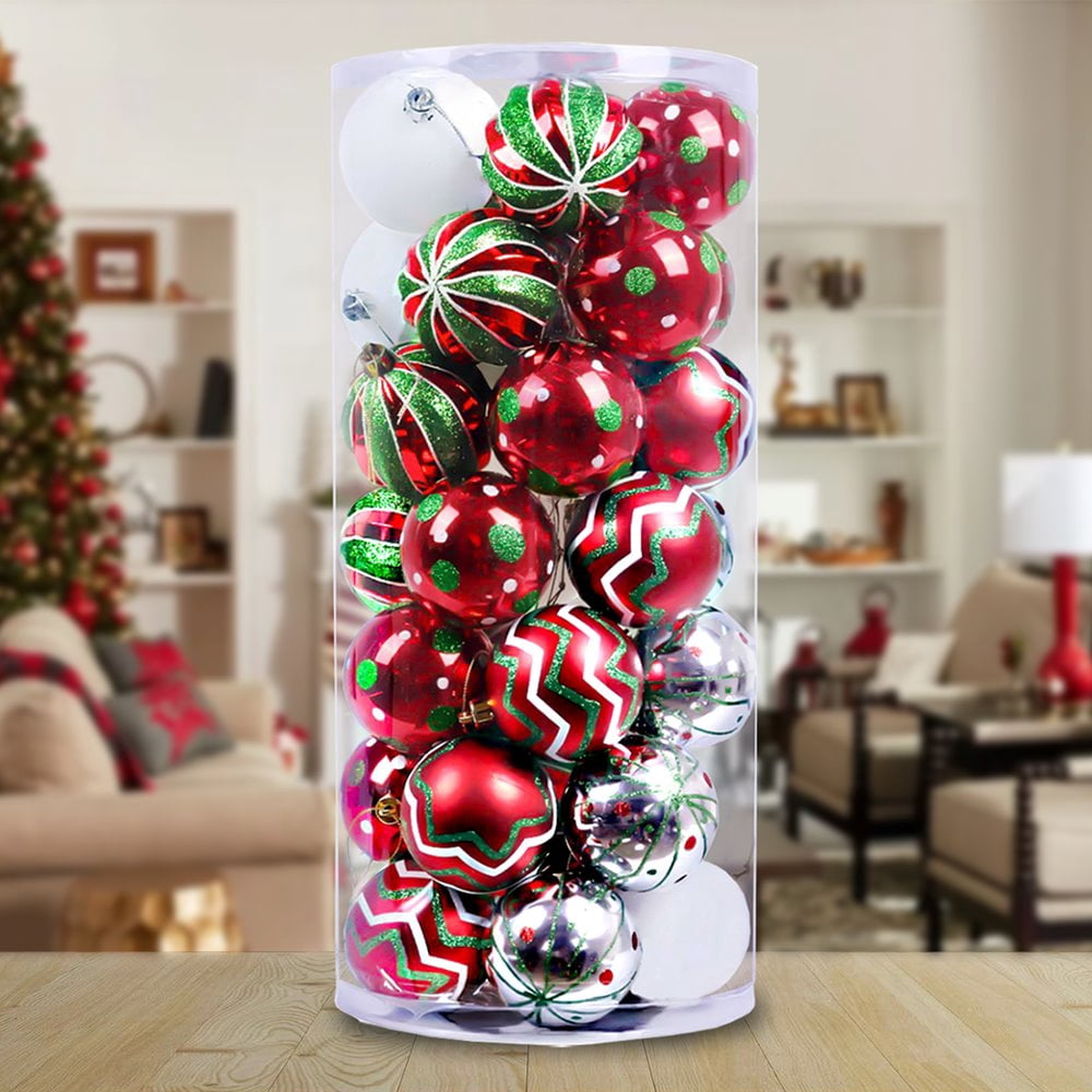 Playfully Patterned Christmas Ornament Bauble Set, 35 Round Holiday ...