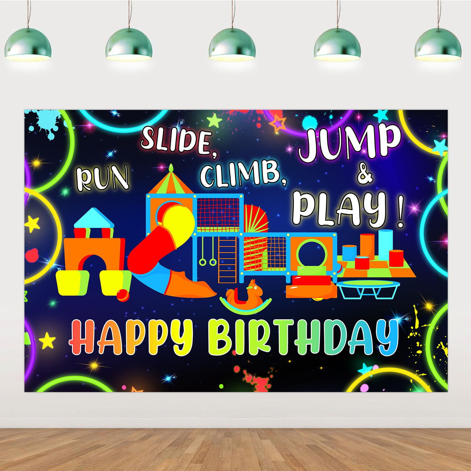 Playground Birthday PartyEGSC Decorations Neon Slide Climber Happy ...